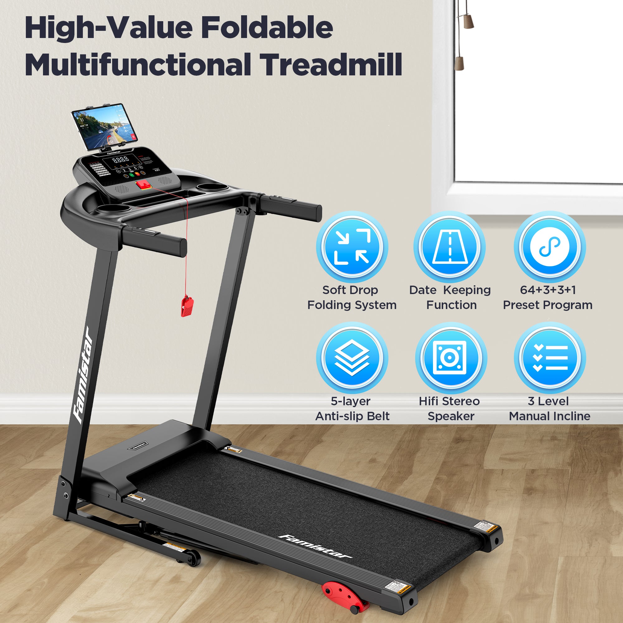 Famistar 2.5HP Folding Treadmill for Home w/ APP Control, 300lbs Capac ...