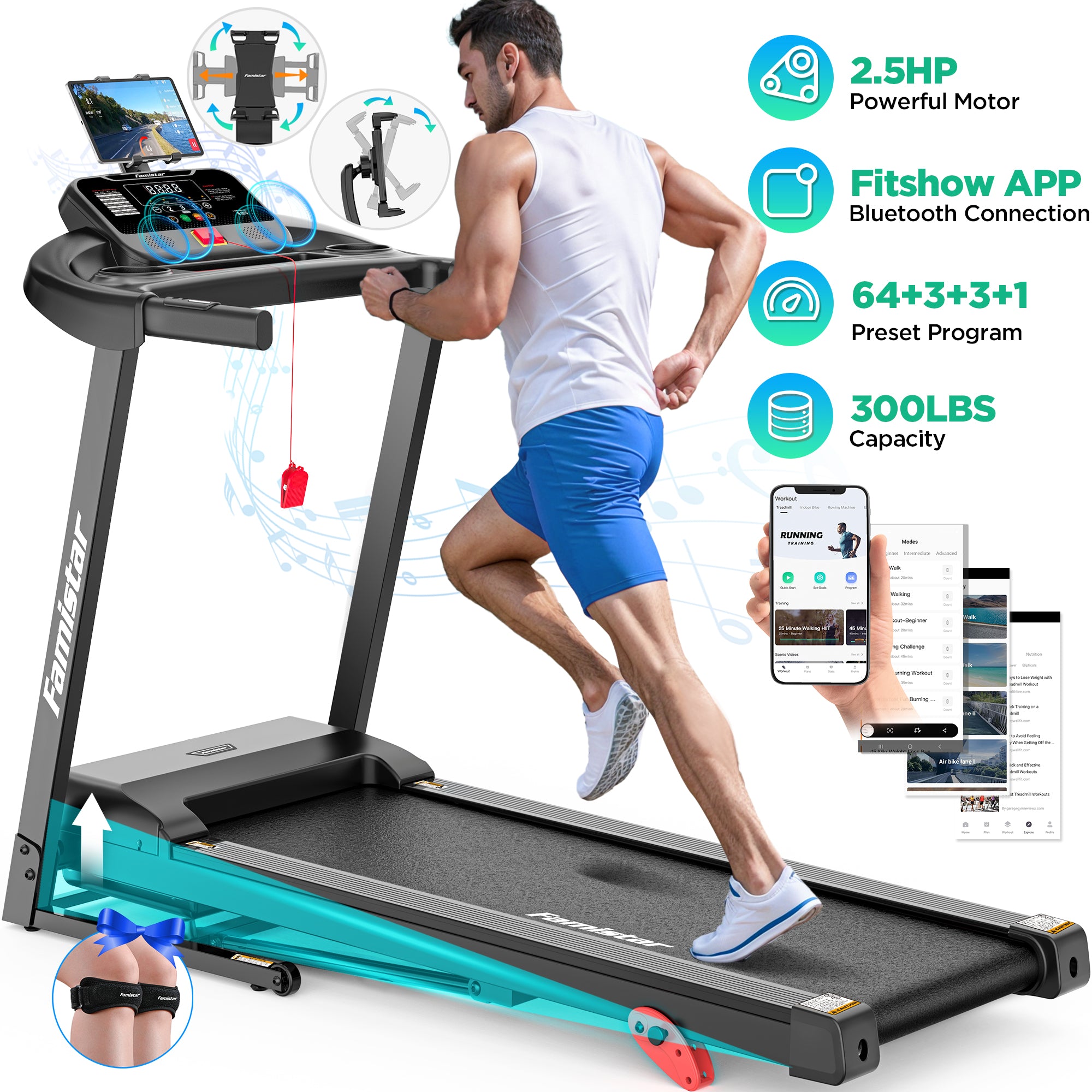 Famistar 2.5HP Folding Treadmill for Home w/ APP Control, 300lbs Capac ...