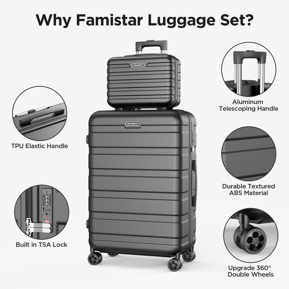 Famistar 4 Piece Hardside Luggage Suitcase Set with 360° Double Spinne ...