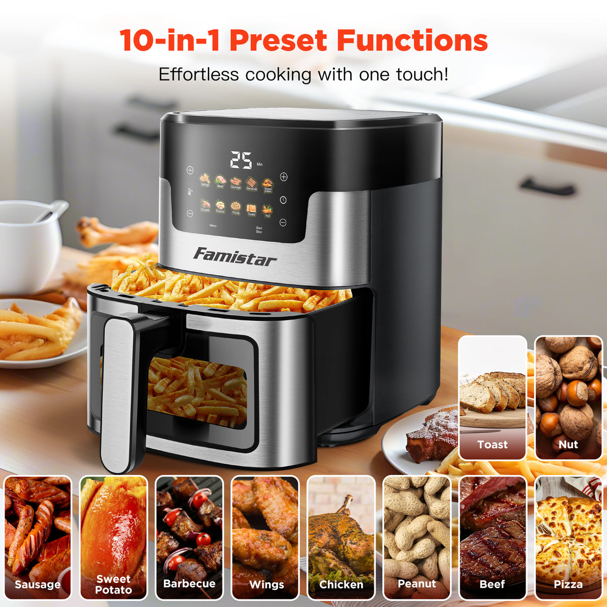 Air Fryer, 7.5QT Air Fryer Oven Oilless Cooker, 10-in-1 Hot Air Fryers ...